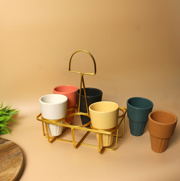 Colorful Kulhad Set with Stand – Vibrant Chai Experience – del hogar